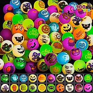 JOYIN 100 Halloween Theme, Glow in The Dark Bouncing Balls, 20 Designs for Halloween Party Supplies, Trick or Treating Goodies