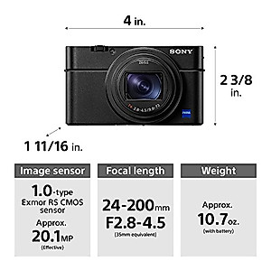 Sony RX100 VI 20.1 MP Premium Compact Digital Camera w/ 1-inch sensor, 24-200mm ZEISS zoom lens and pop-up OLED EVF