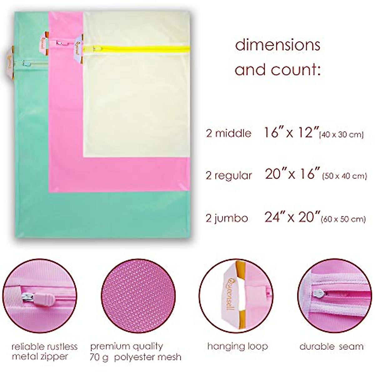 Laundry Bag Set of 7- Mesh Laundry Bags – Laundry Bags Mesh Wash Bags – Delicates Bag for Washing Machine – Lingerie Bags for Washing Delicates – Travel Organizer