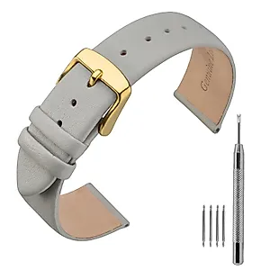 ANNEFIT Calfskin Leather Watch Straps 20mm, Thin Elegant Replacement Watch Band with Gold Buckle (Grey)