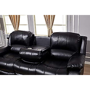 Betsy Furniture Power Reclining Bonded Leather Living Room Set (Black, Sofa)