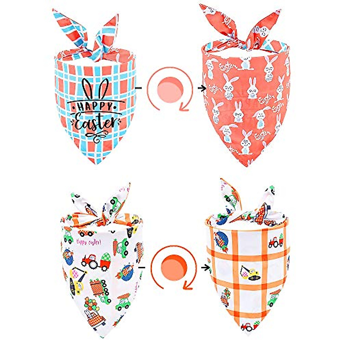 Easter Dog Bandana 2 Pack, Double Printing Double-Layer Washable Triangle Dog Scarfs, 4 Styles Decorations Bandana, Suitable Small Medium Large Dog Cat Pet