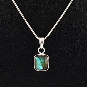 Natural Square Blue Fire labradorite Pendant 925 Sterling Silver Gemstone jewelry November Birthstone Pendant