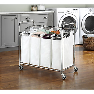 Whitmor 4 Section Rolling Laundry Sorter - 4 Removable Heavy Duty Bags - Chrome