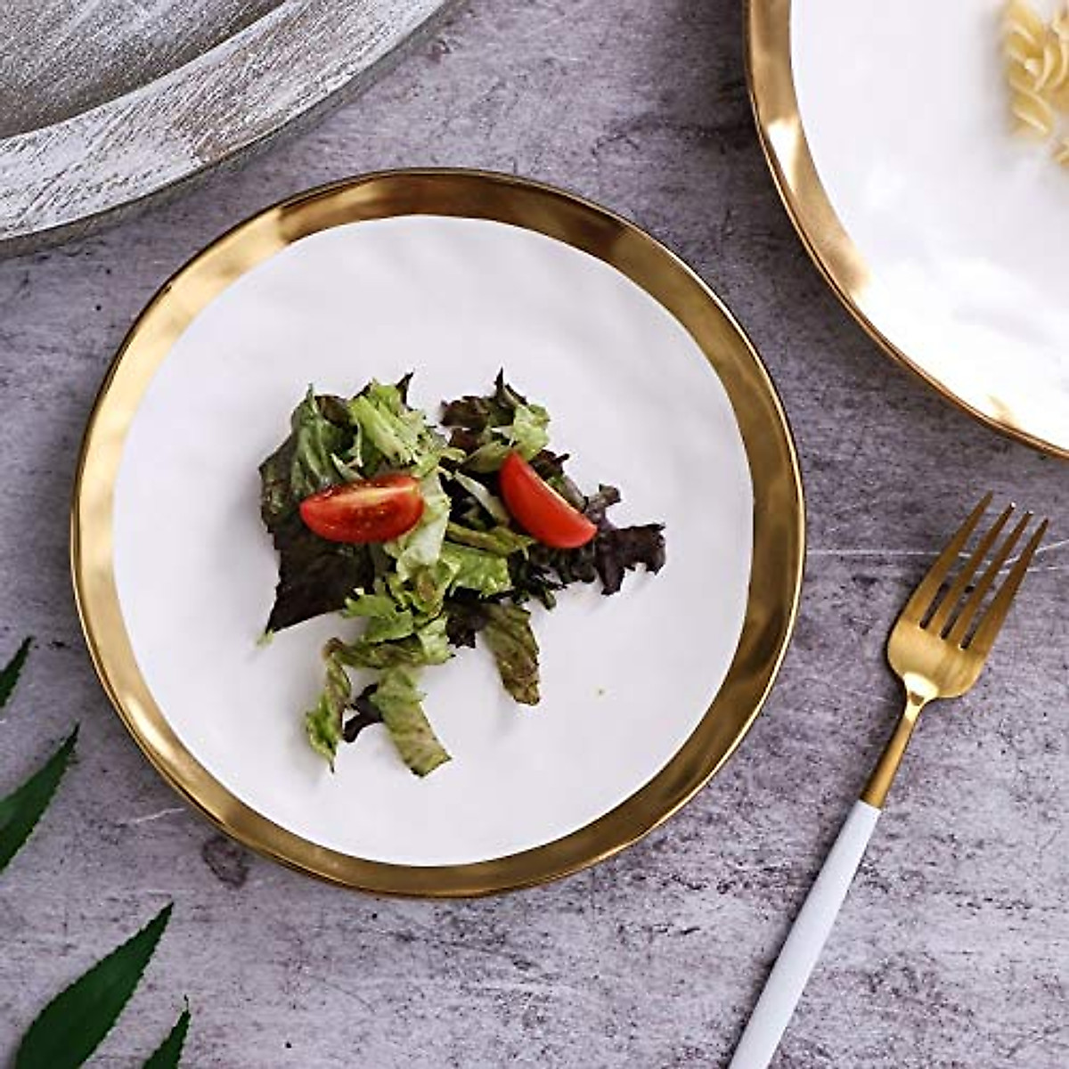 KOWMcp Dinner Plates Ceramic Plate, Restaurant Steak Plate, Dessert Plate, Salad Plate, Gilded White Matte Retro Ceramic Plate (Size : Small)