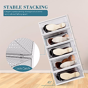 WAYTRIM Stackable Boots Storage Box, 8 Pack Stackable Boots Organizer and Storage Boots Box, Under Bed Boot Storage, 20.5" x 11.8" x 5.5" - Clear White