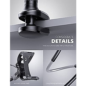 Lamicall Phone Holder Bed Gooseneck Mount - Cell Phone Clamp Clip for Desk, Flexible Lazy Long Arm Headboard Bedside, Overhead Mount Stand, Compatible with iPhone 14 Plus / Pro Max XR X 8 7 6 Plus