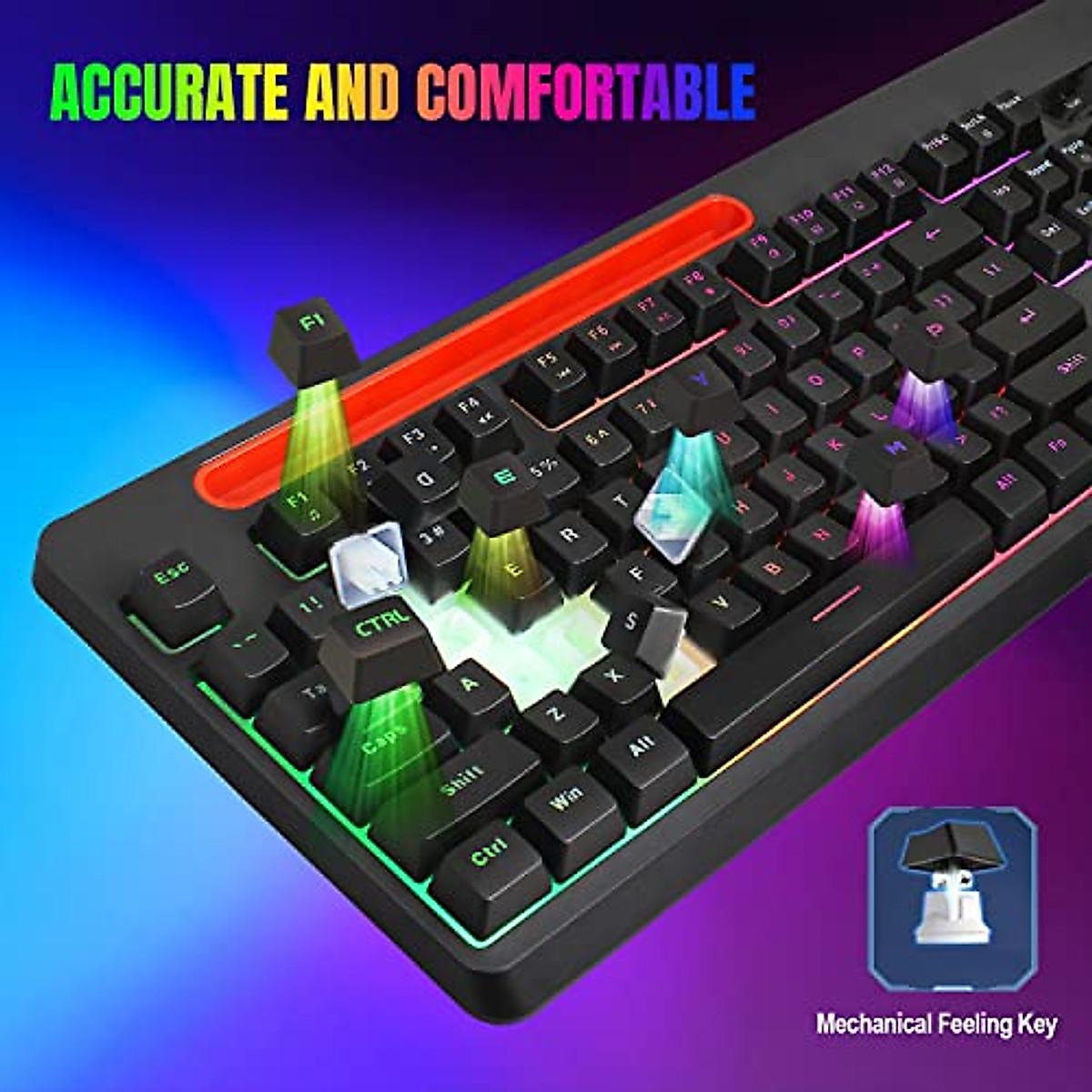 Snpurdiri Wireless Gaming Keyboard and Mouse Combo, True RGB Rechargeable Full Size Anti-ghosting Keyboard with Tablet/Phone Bracket, RGB Mouse,Long Battery Life for Gaming, Office