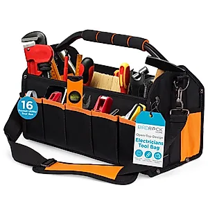 INTERNET'S BEST Open Top Electricians Tool Bag - Custom Electrician Organizer, Tool Carrier - 16 Pocket Utility Tool Box - Portable Shoulder Tote for Tech, Plumbers, Painters, Construction - 17 Inch