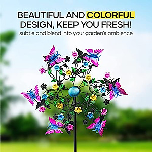 Ironic Wind Spinners with Willow Butterfly Including Colorful Metal Petals-Enhance Decoration of Yard and Gardens- Dual-Direction 60 Inches Height Spinner - Decor with Statues and Sculptures