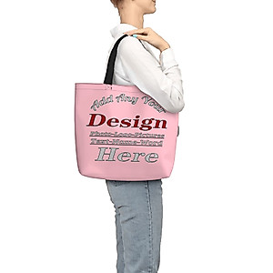 Custom Tote Bag For Women Add Your Own Logo Photo Image Text Name Shoulder Bag Handbag Pink Customize Bag For Shopping Travel Business Work Beach Personalized Gift
