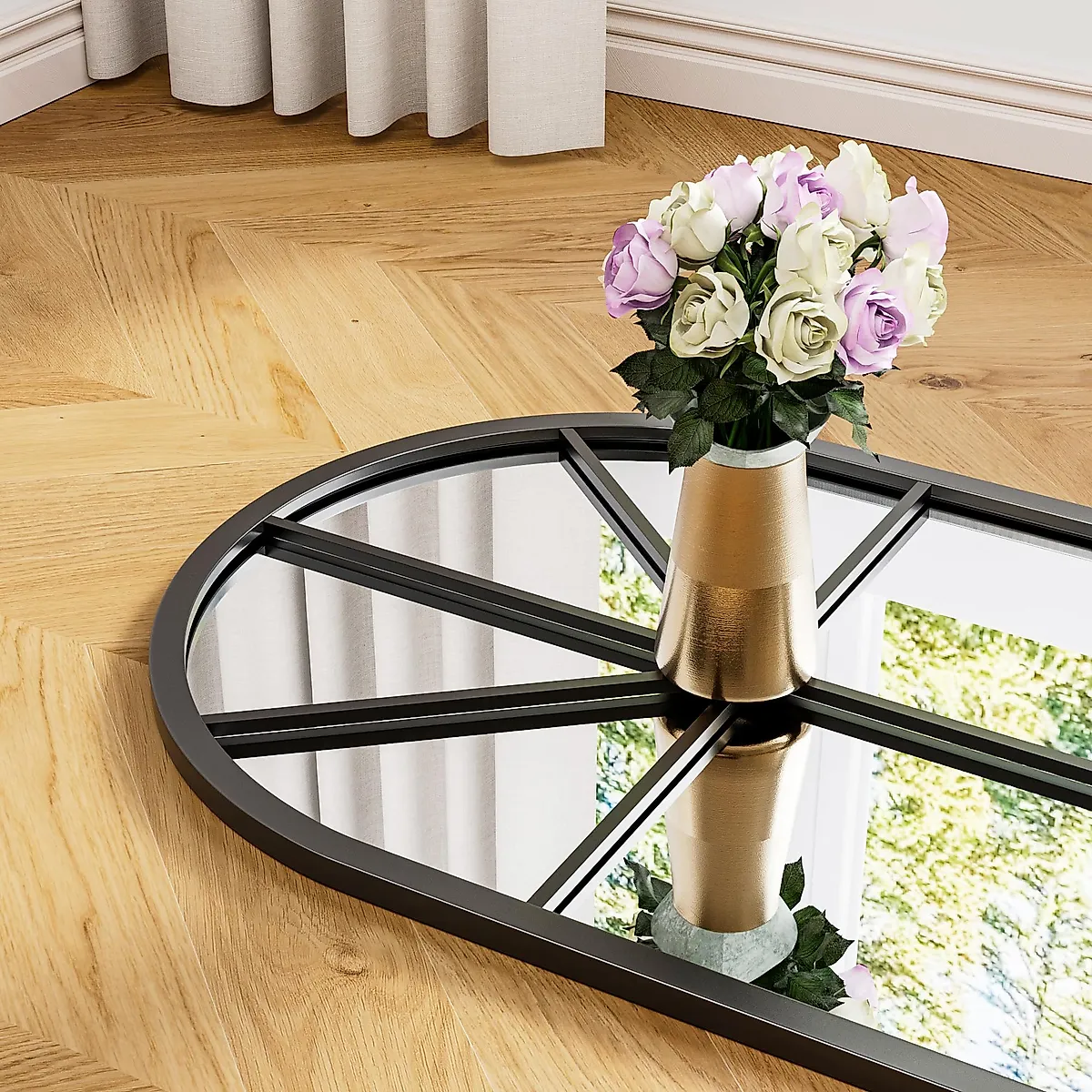 OGCAU Arched Full Length Mirror 65"x22", Floor Mirror Full Length, Full Body Mirror, Wall Mirror Full Length, Arched Wall Mirror for Bedroom, Dressing Room, No Stand, Iron Frame - Black