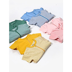 Teach Leanbh Baby Boys Girls 2-Pack Romper Jumpsuits Cotton 2 Way Zipper Short Sleeve Footless Sleep and Play 3-24 Months (Green, 12-18 Months)