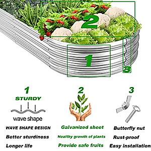 Raised Garden Bed Galvanized Planter Box Outdoor, Rot-Resistant Metal Garden Bed Planter for Vegetables Flower Herb (Silver)