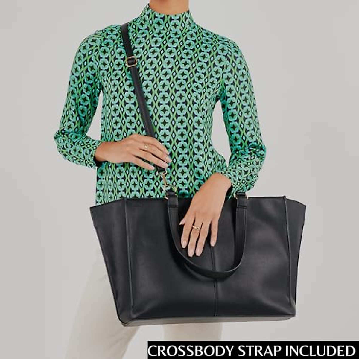 MERSI Paloma Carry-All Tote Purse - Vegan Leather Tote Bag With Convertible Luggage Sleeve & Removable Shoulder Strap - Black