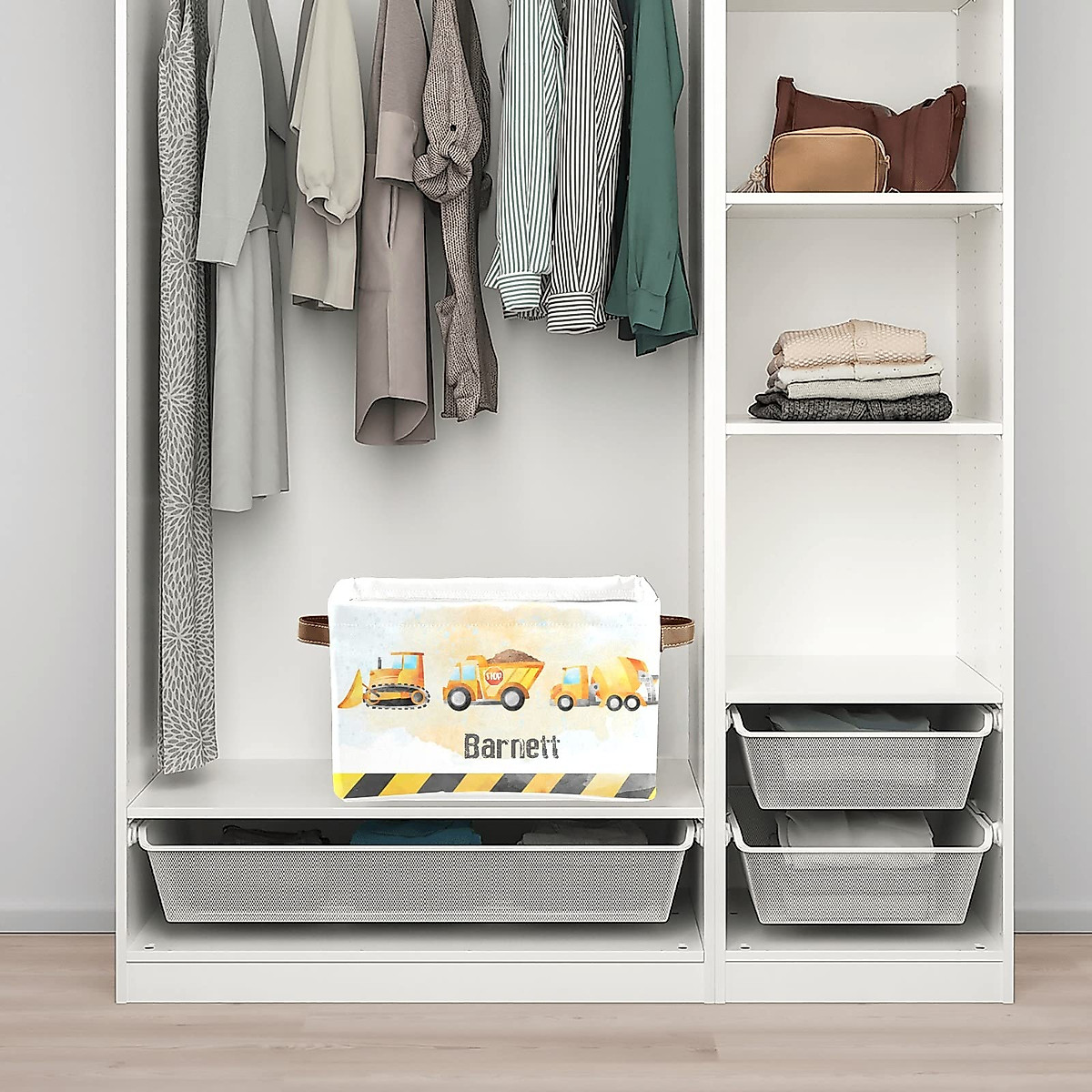 Joyestore Under Construction Truck Car Kid Boy Personalized Storage Bins Baskets Cubes Organizer with Handle for Shelves Closet Nursery Toy 1 Pack