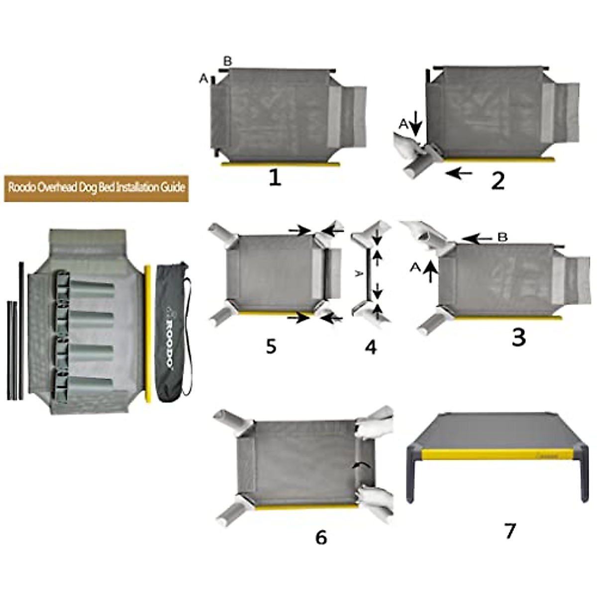 ROODO Elevated Dog Bed Cooling Raised Dog Bed Aluminum Frame and Durable Teslin Mesh Fabric Pet Cot Easy Installation Without ToolsUnique Design of Non-Slip Feet Pet Bed Indoor or Outdoor Used Medium