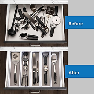 SESENO Expandable Utensil Tray Drawer Organizer, 5 Compartment Adjustable Serving Utensils Holder, Multi-Purpose Storage for Kitchen, Office, Bathroom Supplies