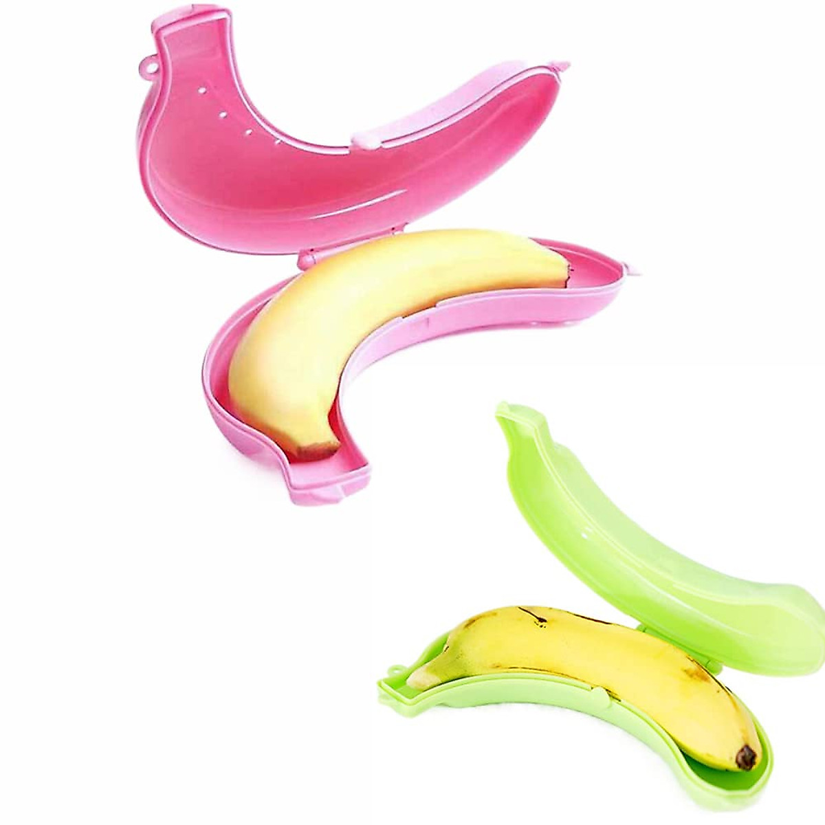 Travel Cute Banana Protector Storage Box Container, 3 Pack Outdoor Lunch Fruit Banana Protector Box Holder Banana Saver Case (Yellow, Green, Pink)