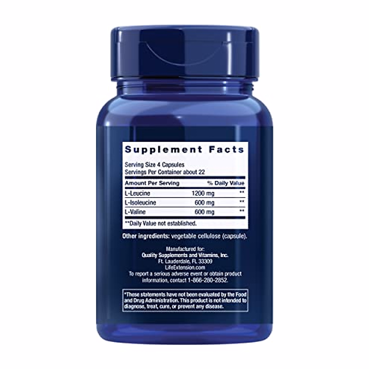 Life Extension Branched Chain Amino Acids - BCAA Supplement - Essential Nutrition L-Leucine, L-Isoleucine, L-Valine for Muscle Recovery Support after Workout - Gluten & GMO Free - 90 Capsules