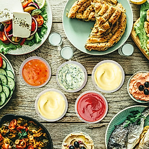 Macarrie 1000 Pieces 1 oz Containers with Lids 1 oz Portion Cups Disposable Souffle Cups Sauce Cups Salad Dressing Container Plastic Food Cups for Restaurant Picnic Birthday Wedding Dinner Party