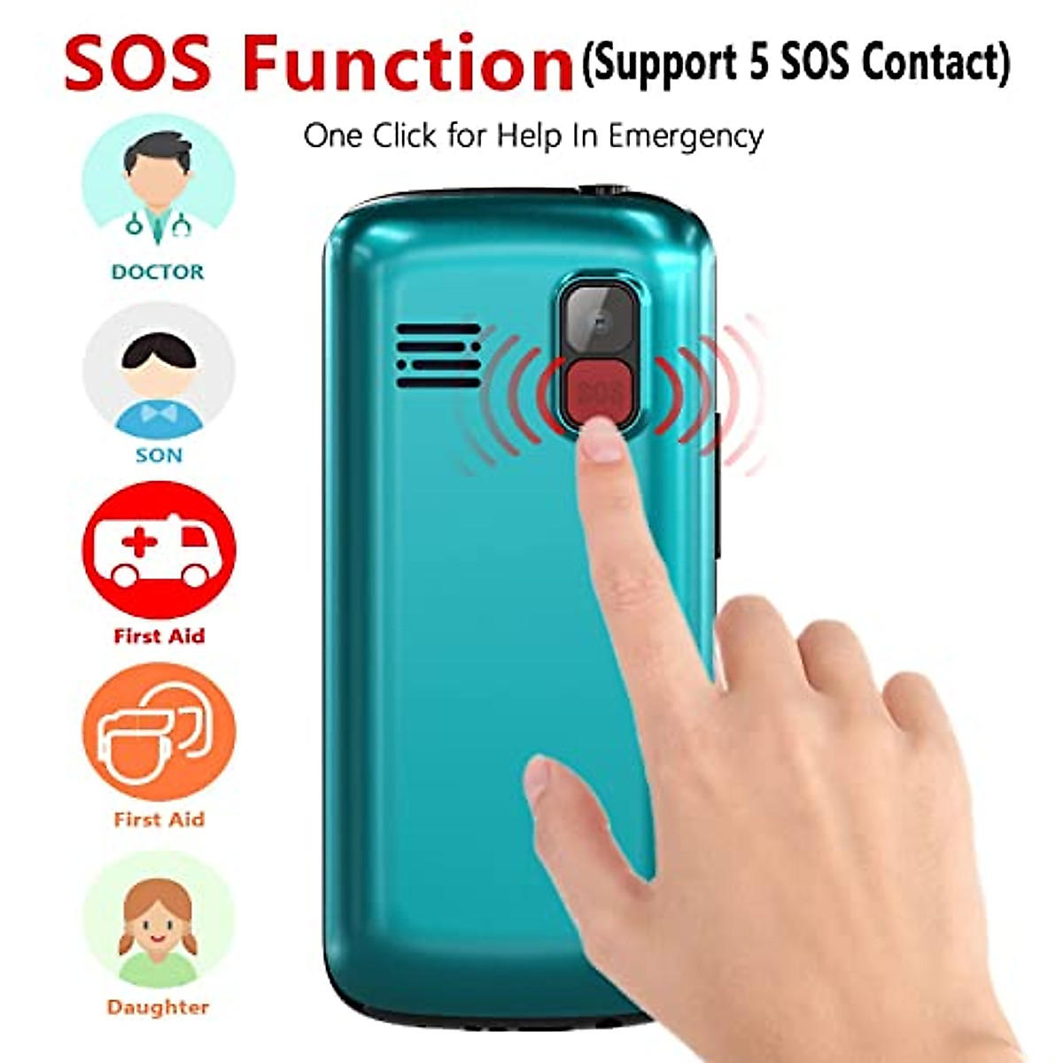USHINING 4G Senior Cell Phone Unlocked SOS Big Button Senior Basic Phone 2.4 Inch Large Screen High Volume Unlocked Mobile Phone for Elderly with Charging Dock (Emerald Green)