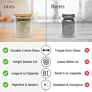 Spice Jar Set - 6oz Glass Spice Jars with Bamboo Lids and Labels, Perfect for Seasoning Containers, Food Storage, and Kitchen Spice Organization, Glass Spice Jars with Lids and Stickers, 2.5mm Thick