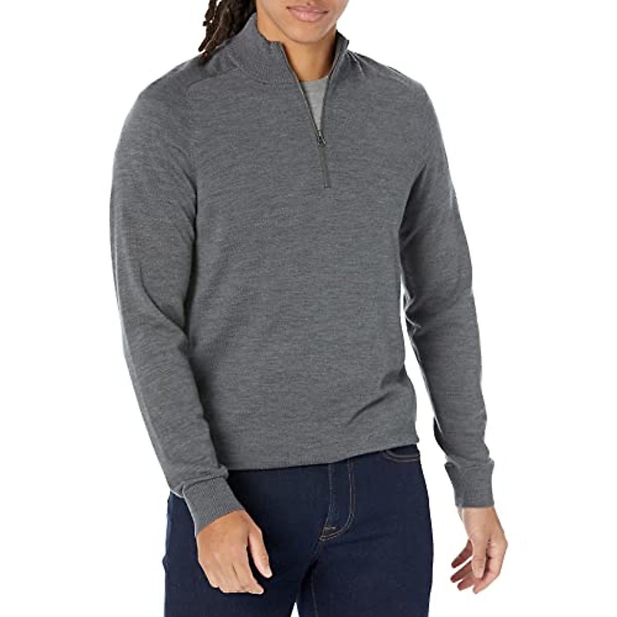 Amazon Aware Men's Regular-Fit Merino Wool Half-Zip Sweater (Available in Tall), Charcoal Heather, Large