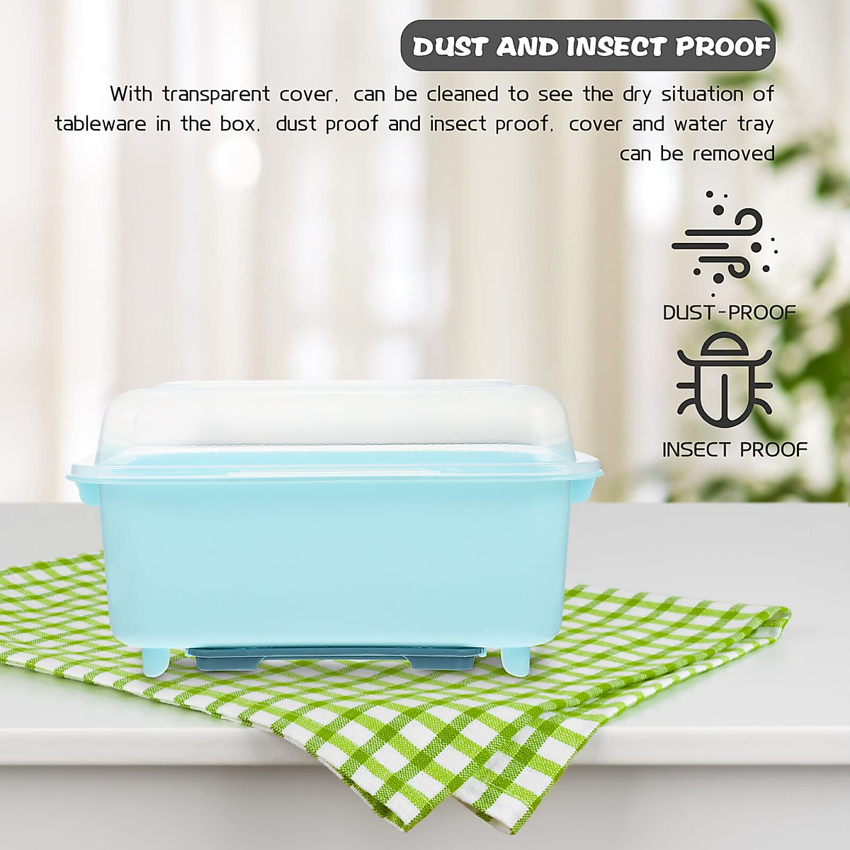 Kichvoe Plastic Dish Drying Rack Bottle Dryer Holder 11.8 * 10Inch Utensil Cutlery Dish Drainer with Cover Lid and Drain Board for Kitchen