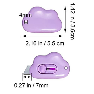 Fengek 3 Pcs Mini Retractable Utility Knife Cloud Pocket Box Cutters Plastic Letter Opener Slide Open with Keychain Hole for Box Letter Envelope, Cloud Shape (Multicolor A)