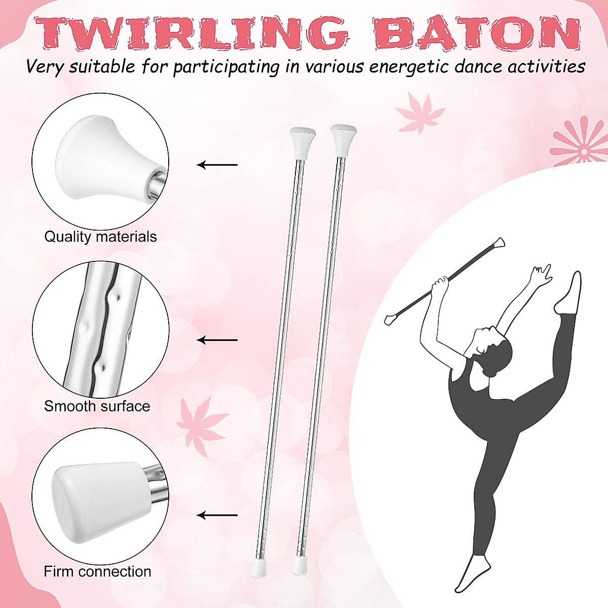 HyDren Twirling Baton Unisex Gymnastics Dance Baton Metal Baton Marching Band Baton Parade Baton Stick for Talent Shows, Artistic Dancing, Baton Twirling(26 Inch,White)