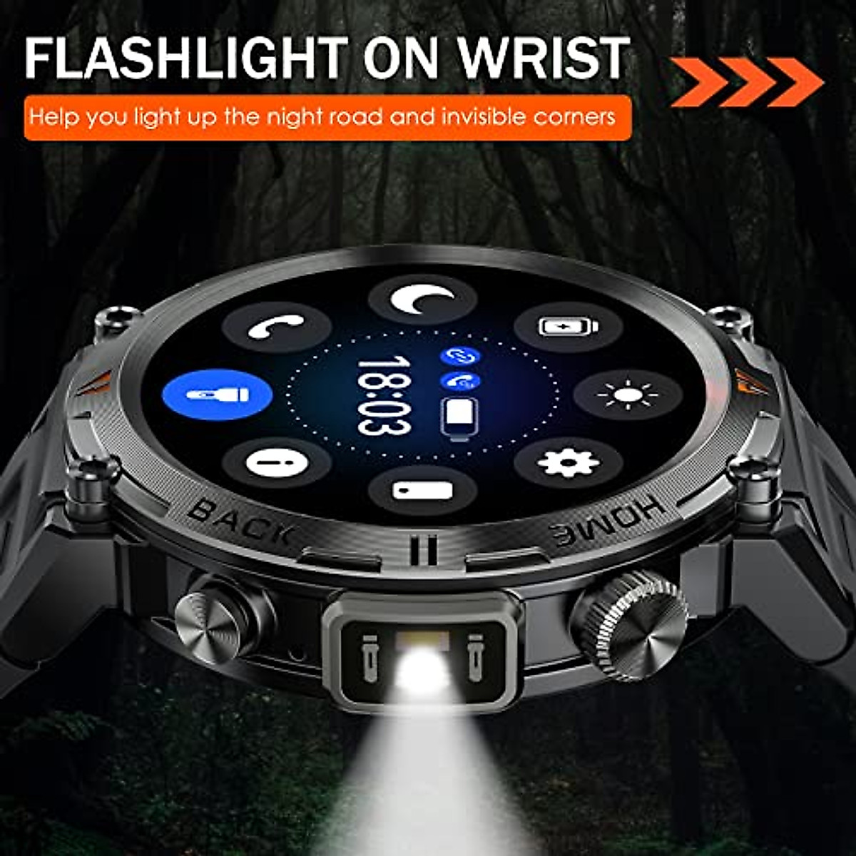 Military Smart Watch for Men with LED Flashlight 1.45” Rugged Waterproof Smart Watch with 100+ Sports Modes Fitness Tracker with Heart Rate Sleep Monitor Tactical Smartwatch for iPhone Samsung