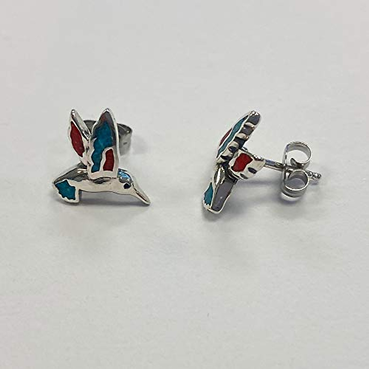 Turquoise Gemstone Humming Bird Southwestern Style 925 Sterling Silver Post Back Stud Earrings for Women