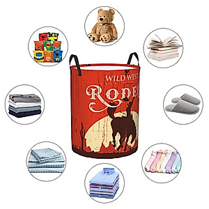 FOISIIAEA Laundry Basket,Wild West Rodeo Cowboy Bathroom Organizer Basket Waterproof Foldable Cloth Hamper with Lining for Home Storage
