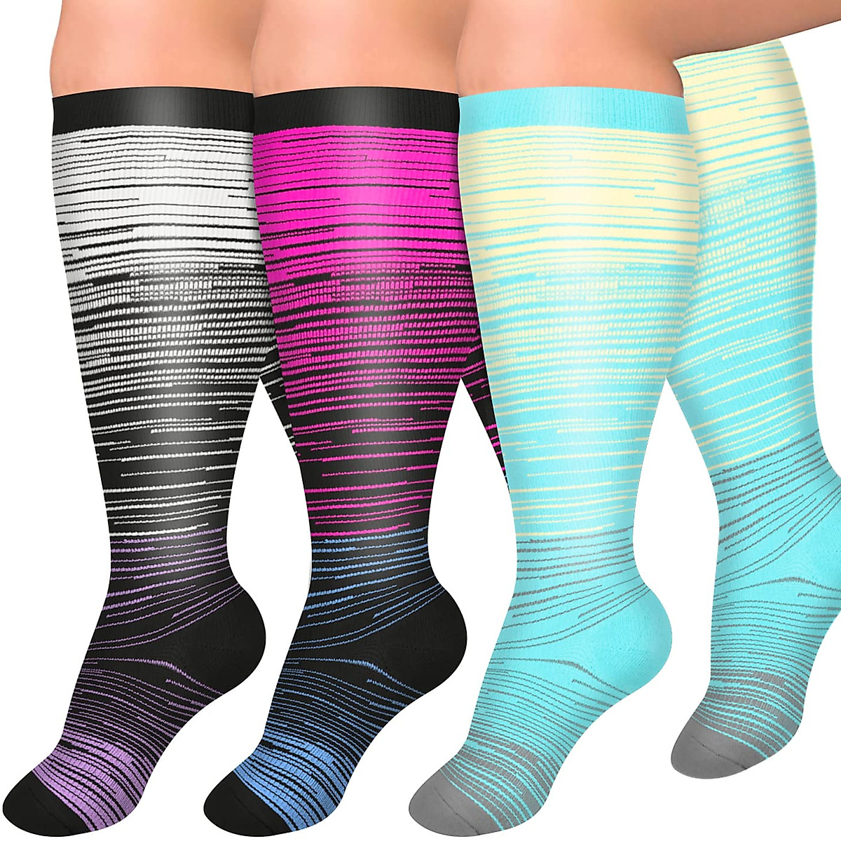 Diu Life 3 Pairs Plus Size Compression Socks for Women and Men Wide Calf Extra Knee High Support for Circulation
