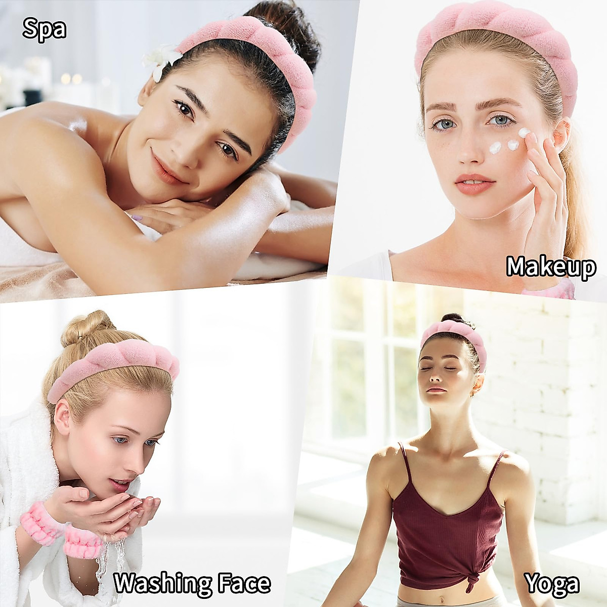 Casoty Headband and Wristband Set, 3 Pcs Terry Cloth, Skin Care Headbands, Hair Band Spa Headband and Wristband Set, Makeup Headband for Face Washing Shower Yoga