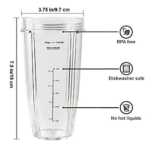 Blender Cups for Ninja Blender, 24OZ Cup with Sip & Seal Lids, Compatible with Nutri Ninja Auto IQ Series Blenders BL450 BL454 BL456, BL480, BL490, BL640, BL642, BL680 BL687 (2 Pcs)