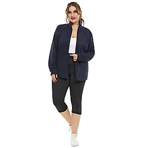 Hanna Nikole Womens Plus Size Active Full Zip Long Sleeve Jacket with Front Pockets Navy 24W