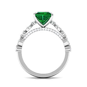 Certified Lab Grown Emerald 8mm Princess Cut Engagement Ring, AAAA Quality, Emerald Moissanite Ring - With Jewelry Box, 14K White Gold, Size:US 5.50