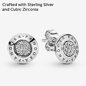 Pandora Jewelry Sparkling Pandora Logo Stud Cubic Zirconia Earrings in Sterling Silver, No Box