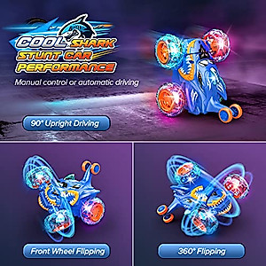 LET'S GO! RC Car Toys for Boys 3+: Shark Remote Control Stunt Cars for 4 5 6 7 8 Year Old Boy Gift 360° Rolling Twister with Lights Outdoor Toy Birthday Gifts for Kids Age 4-8 Toddler Monster Truck