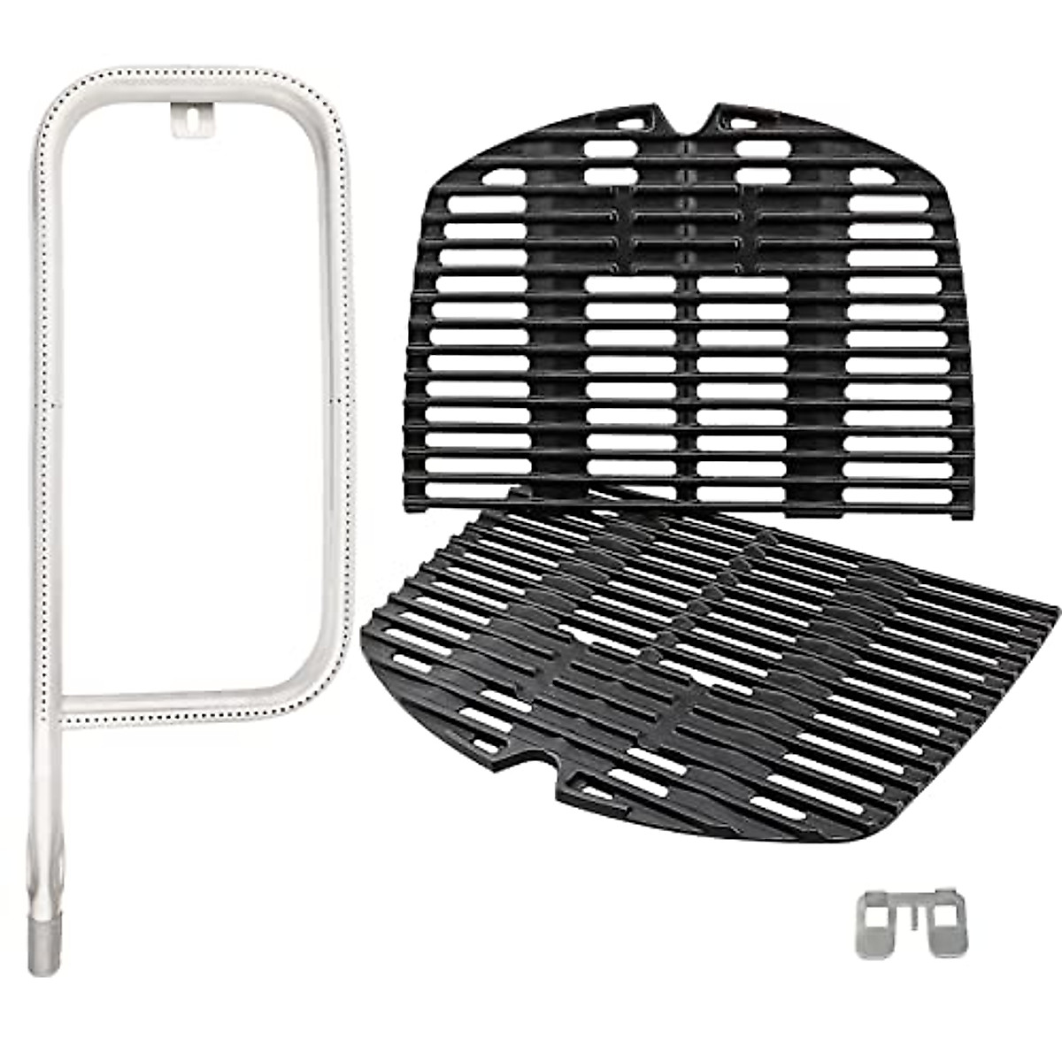 Uniflasy 7645 Cast Iron Cooking Grates and 41862 Grill Burner for Weber Q200, Q220, Q2000, 53060001 Series Gas Grills, for Weber 7645/65811 Cast Iron grates Grates and 69956/60041 Burner Pipe
