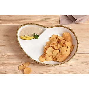 Pampa Bay Titanium-Plated Porcelain 2 Section Serving Piece, 13.8 x 9 Inch, Gold/White Tone, Oven, Freezer, Dishwasher Safe