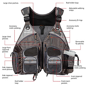 BASSDASH Strap Fishing Vest Adjustable for Men and Women, for Fly Bass Fishing and Outdoor Activities
