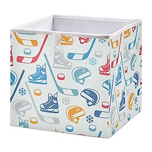 Sports Hockey Storage Baskets for Shelves Foldable Collapsible Storage Box Bins with Cubes Toys Closet Organizers for Pantry Clothes Storage Toys, Books, Home, Office,11 x 11inch