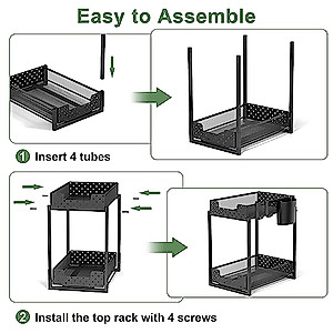 𝗡𝗲𝘄𝗲𝘀𝘁 3 Pack Under Sink Organizer and Storage, Bathroom Cabinet Organizer, 2 Tier Pull Out Under Cabinet Storage, Black Slide-Out Undersink Shelf Organizer for Kitchen, Under Counter Organizer