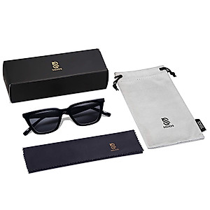 SOJOS Polarized Narrow Square Cateye Sunglasses for Women Retro Trendy Driving Glasses SJ2169 with Black Frame/Grey Lens
