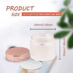 USRommaner 4 Pack 2 oz Frosted Glass Cream Jar,Empty Round Sample Jar Pot with Screw Lids&Inner Liner,Travel Storage Jar Container for Lotion, Eyeshadow,Moisturiser,gel-Rose Gold Lids