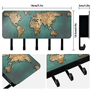 Tatenale Key Holder for Wall Decorative Key Hooks Key Rack Hanger Mail Organizer Wall Mount with Shelf Adhesive Wall Hooks for House Home Entry Way 7x4.1x1.2Inch Map Green