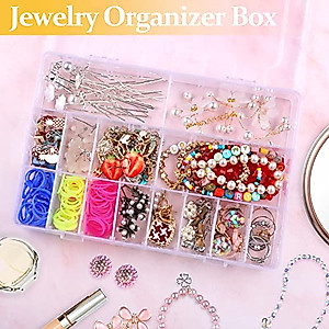 2 Pack 24 Grids Clear Plastic Organizer Box, Storage Container with Adjustable Divider, Craft and Bead Storage Organizer Box for DIY Jewelry Tackles with 2 Sheets Label Stickers